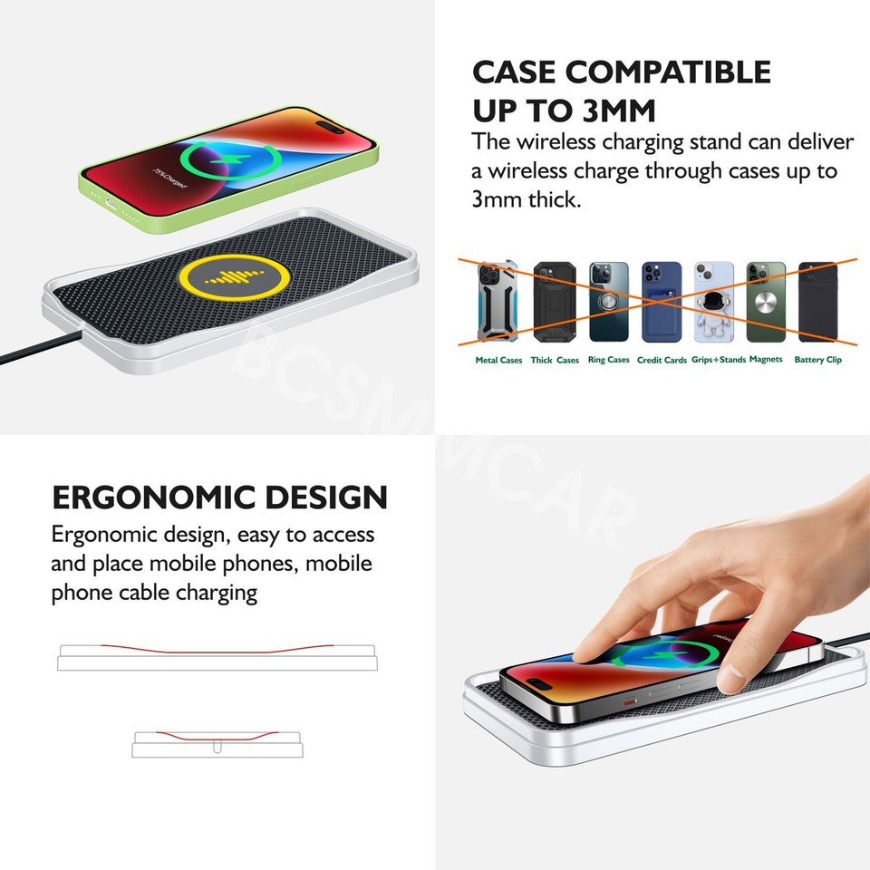 Fast Charging Wireless Car Phone Charger Pad Mat 15W For Apple iPhone ...