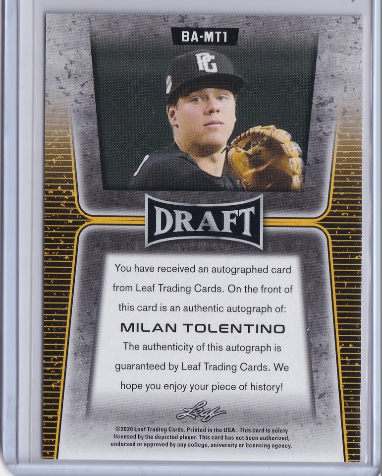 Milan Tolentino 2020 Leaf Draft Base Autograph BA-MT1 | eBay