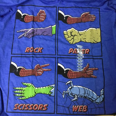 Marvel Spider-Man Men's T-Shirt Size 3XL Rock, Paper, Scissors, Web | eBay