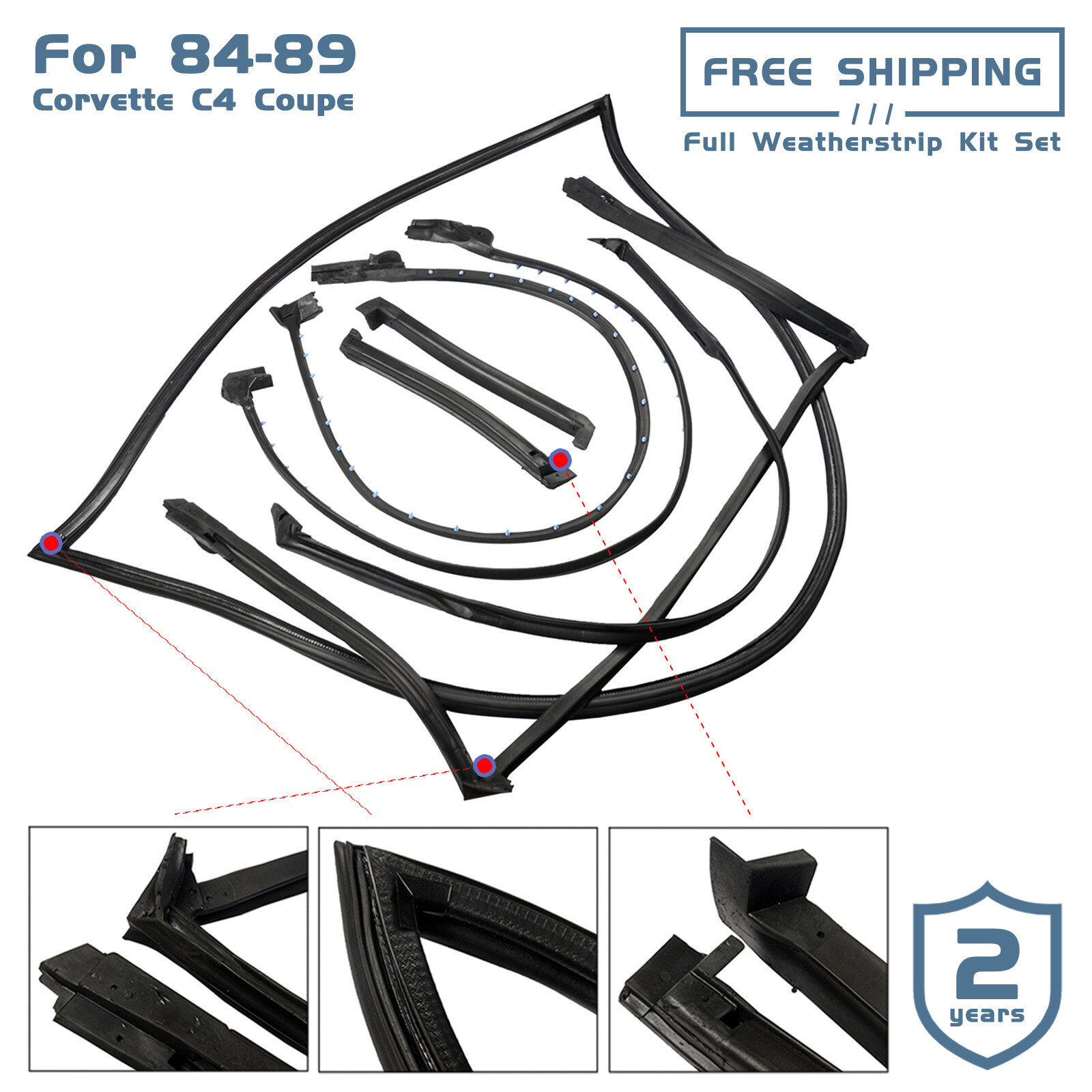 For 84-89 Corvette C4 Coupe Full Weatherstrip Kit Front Windshield ...