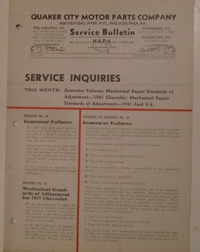 Quaker City Motor Parts Co NAPA Service Bulletin July 1943, 1941 ...
