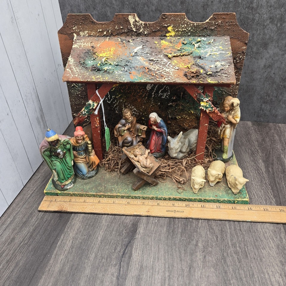 Vintage West Germany Nativity Scene 12-Piece Christmas Manger Figurines ...