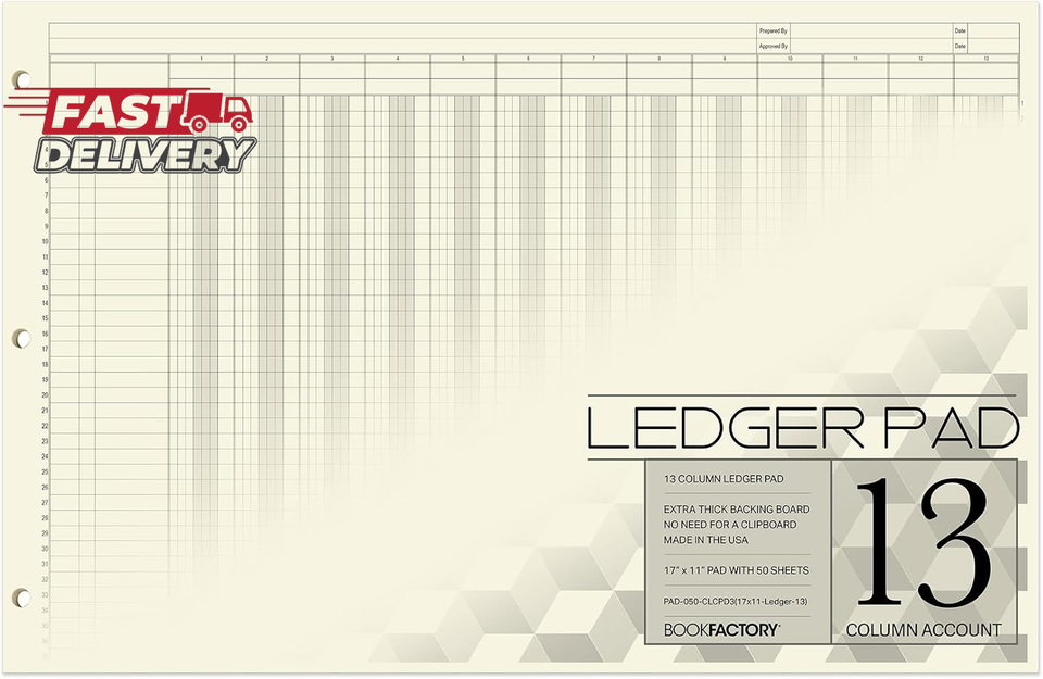 Bookfactory Ledger Pad Large 13 Column Accounting Ledger Columnar ...