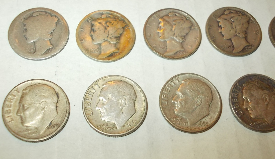Lot US Silver Coins Franklin Half Mercury Roosevelt Silver Dimes Silver ...