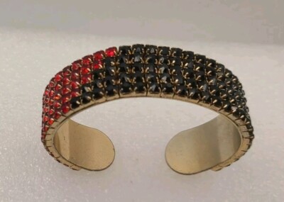5 Row Red Black Rhinestone Cuff Bracelet Goldtone | eBay