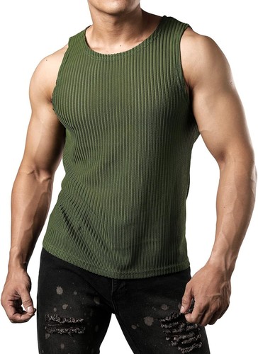 Men's Mesh Muscle Tank Top Fitted Sleeveless See Through Fishnet Gym ...