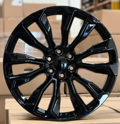 24 GMC Replica Wheels Gloss Black Rims TPMS Tires Yukon Tahoe LTZ ...