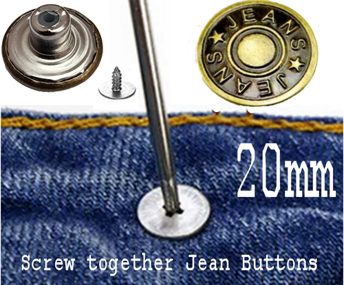 Screw together Jeans Tack Button, Stud Rivet NO-SEW 20mm Replacement ...