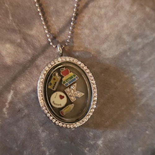 Origami Owl Like Silver Oval Floating Locket Necklace Teacher Charms ...