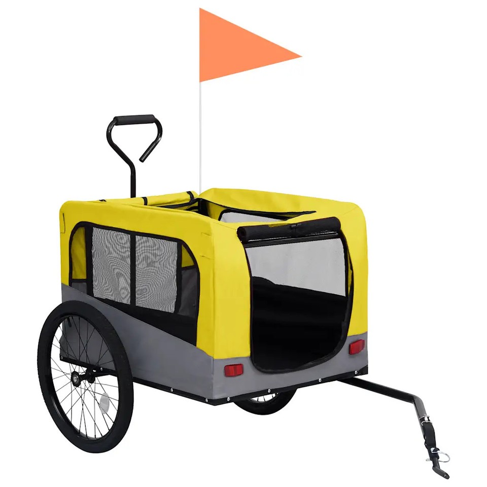 2-in-1 Pet Bike Trailer and Jogging Stroller Yellow Grey Dog Cat Carrier T 92442 9341983046779 ...