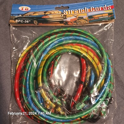 Bungee Cords 8 Pack Of 36" Strech Cords With Hooks | eBay