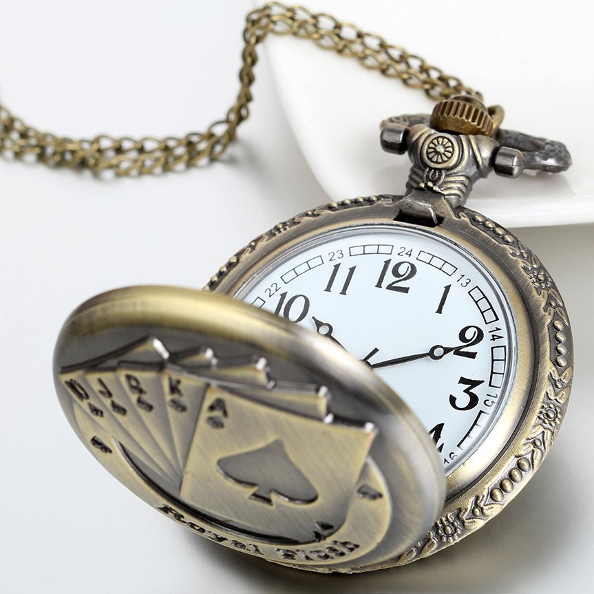 Steampunk Antique Flush Poker Cards Pocket Watch with 31.5" Chain for ...