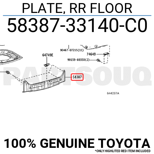 5838733140C0 Genuine Toyota PLATE, RR FLOOR 58387-33140-C0 | eBay