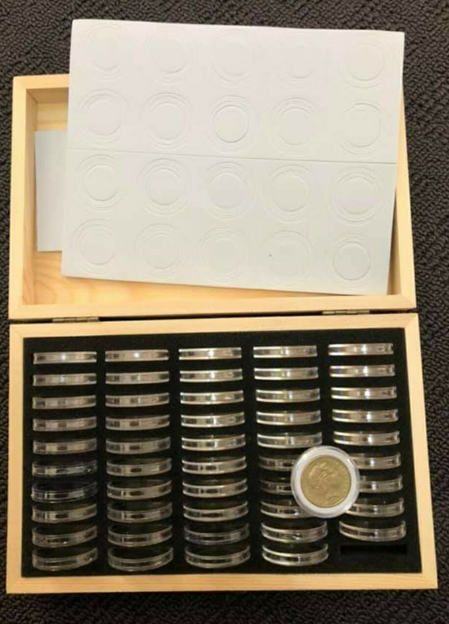 $2 Coin Display Case Storage Box 50pcs Coin Capsule Holder Wooden ...