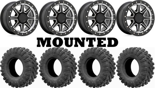 Kit 4 EFX MotoRavage Tires 27x10-14 on Black Rhino Webb Machined Wheels ...