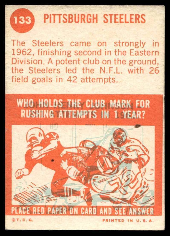 1963 Topps Pittsburgh Steelers Pittsburgh Steelers #133 | eBay