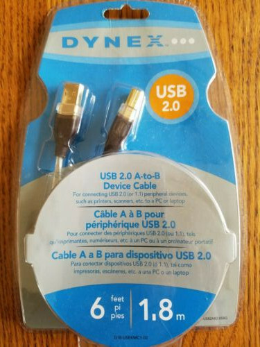 Dynex ~ NEW ~ USB 2.0 A-to-B 6 ft Device Cable ~ In Original Sealed ...