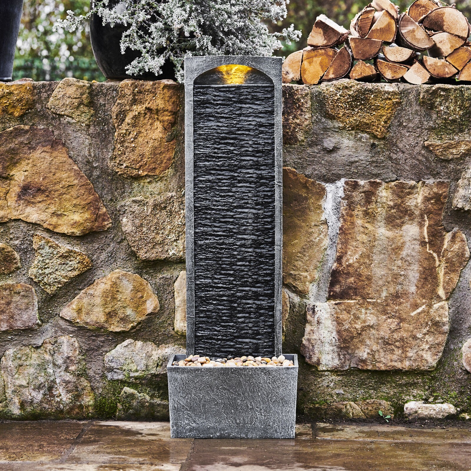 Tall Water Fountain Feature Wall - Peaceful Calming Trickle - with LED ...