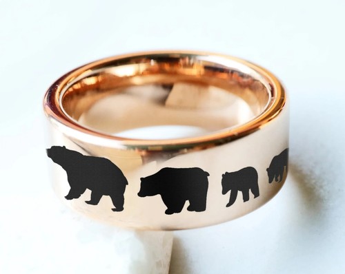 Engraved Teddy Bear Family Promise Wedding Band Engagement Ring - 8mm ...