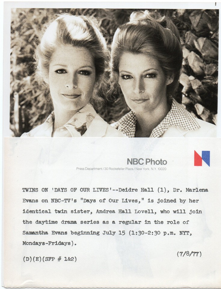 Publicity Still Days of Our lives 1977 Deidre Hall and Andrea Hall ...