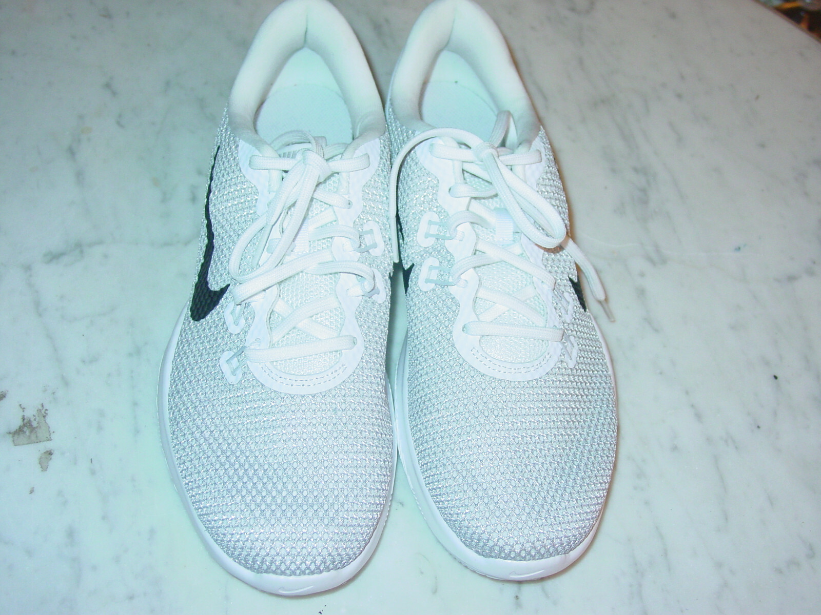 2017 Womens Nike Flex 7 White/Metallic Silver/Black Running Shoes Size ...