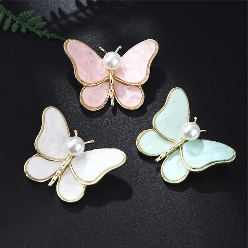 Fashion Shiny Pearl Butterfly Brooch Insect Pins Women Banquet Wedding ...