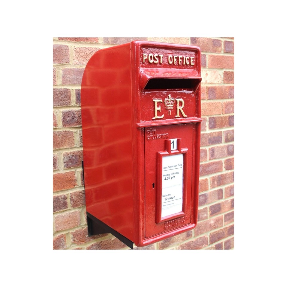 Post Box Red ER with Lock Wall Mounted Royal Mail Design Mailbox Large ...