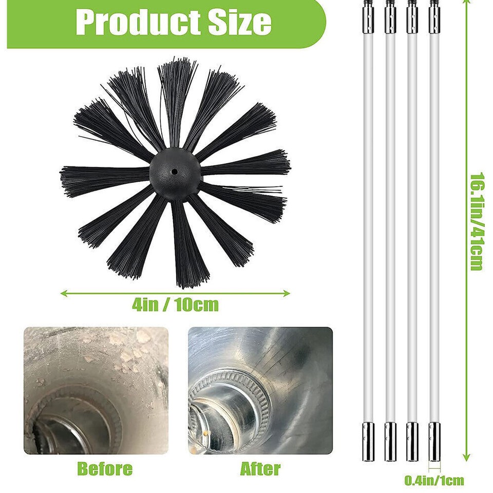 24pcs Flue Sweeping Brush & Rod Kit Soot cleaning Rods Chimney Sweep ...
