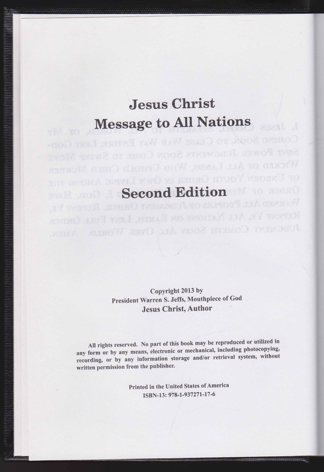 Jesus Christ : Message to All Nations by Jesus Christ and Warren Jeffs ...