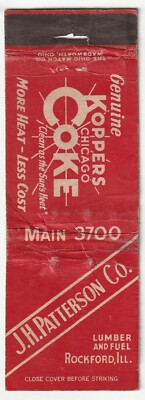 MATCHBOOK COVER - J.H. PATTERSON - ROCKFORD ILLINOIS - LUMBER FUEL ...