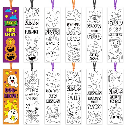 75Pcs Halloween Color Your Own Bookmarks for Kids Christian Theme DIY ...