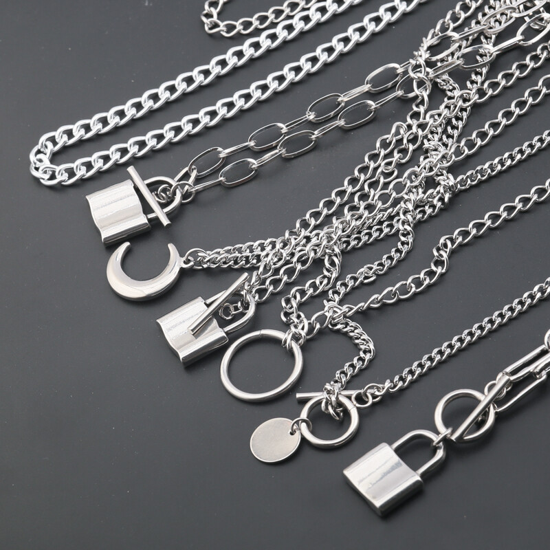 Stainless Steel Aesthetic Chain Around The Neck Choker Pendant Necklace ...