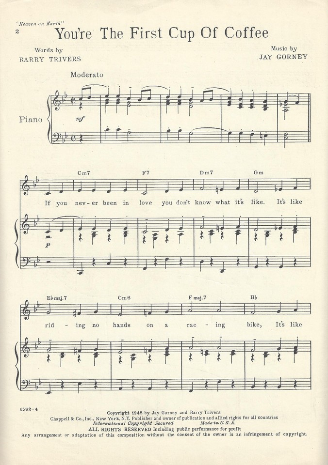 Jay Gorney "HEAVEN ON EARTH" Barry Trivers / David Burns 1948 FLOP ...