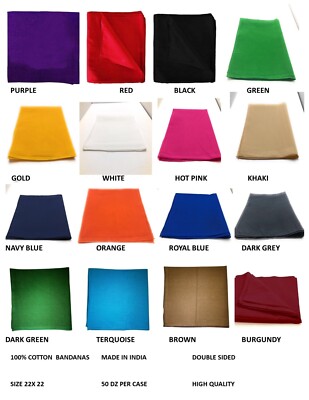 Plain Solid Color 12 pack 100% Cotton Scarf Hanky Bandanas (13 ...