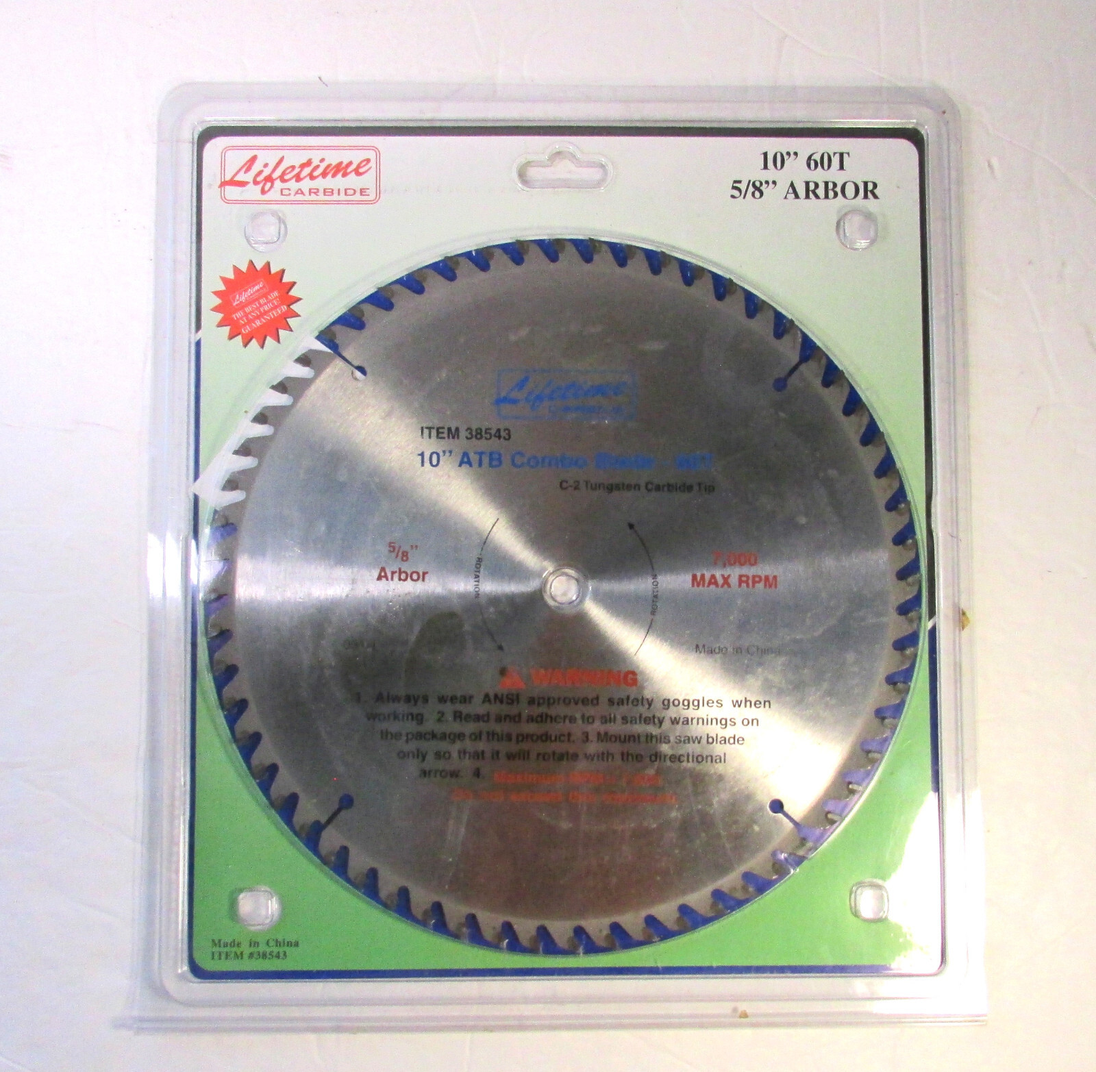 Saw Blade, Lifetime Carbide, 10”, 60T, Carbon Tipped, HRC-90 C-2, New ...