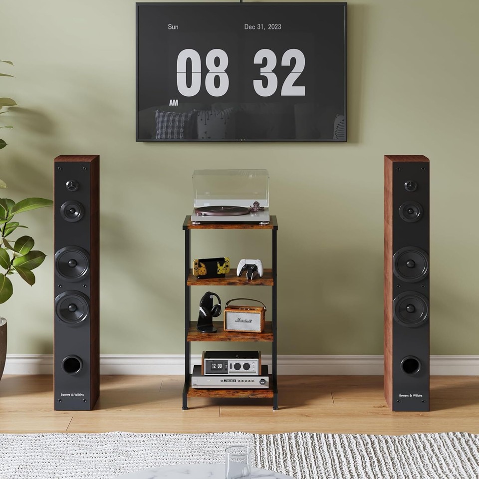 4-Tier Media Stand Corner Shelf Wooden Component Cabinet Stereo Audio ...