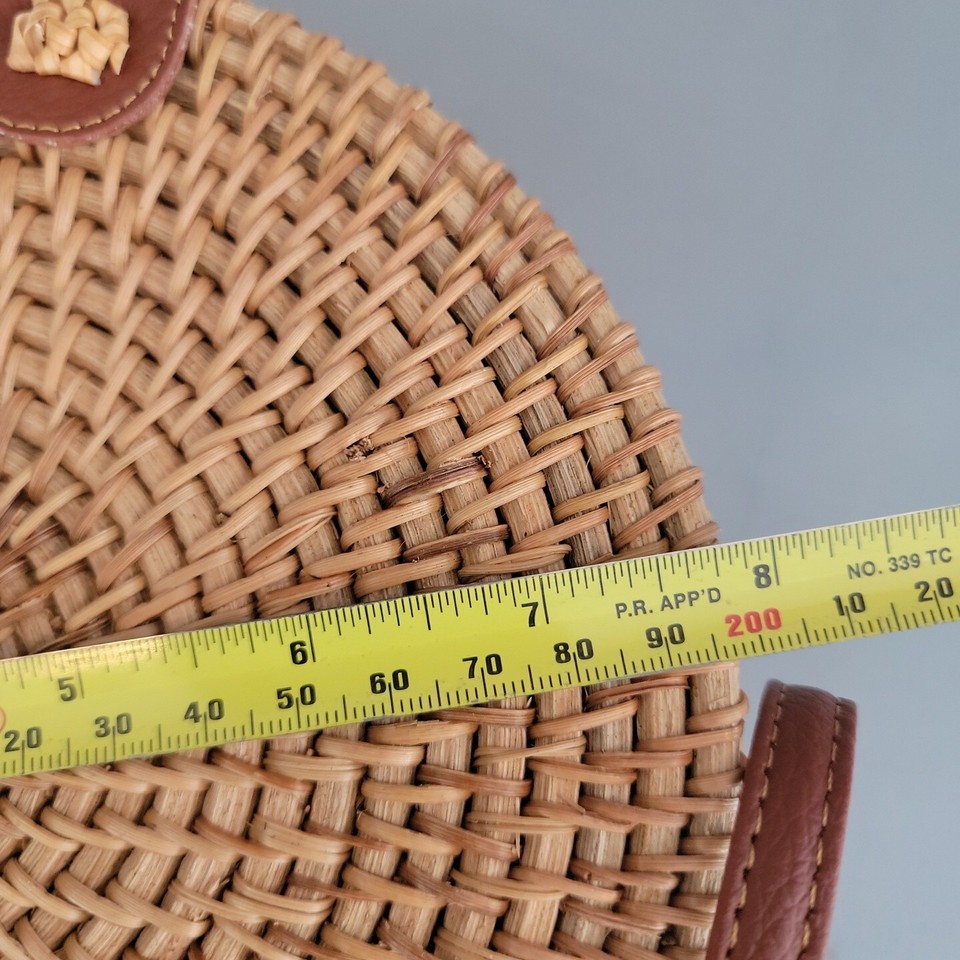 Rattan Straw Woven Circular Round Shoulder Crossbody Strap Bag Handbag ...