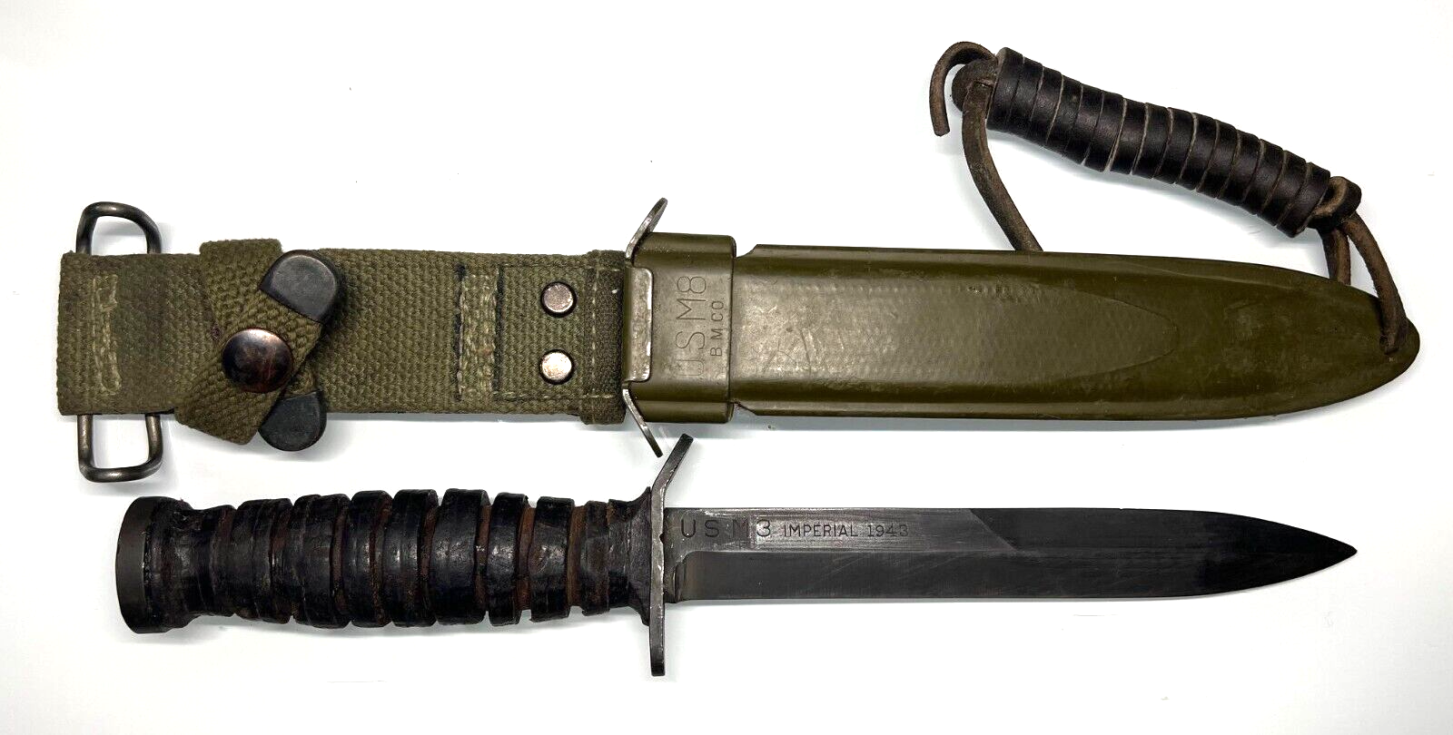 Rare "US M3 IMPERIAL 1943 " Trench/Fighting Knife w/ U.S. M8 B.M.CO ...