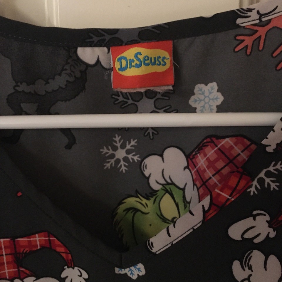 Dr Seuss Women’s Scrub Top Short Sleeve Shirt 2 Front Pockets The ...