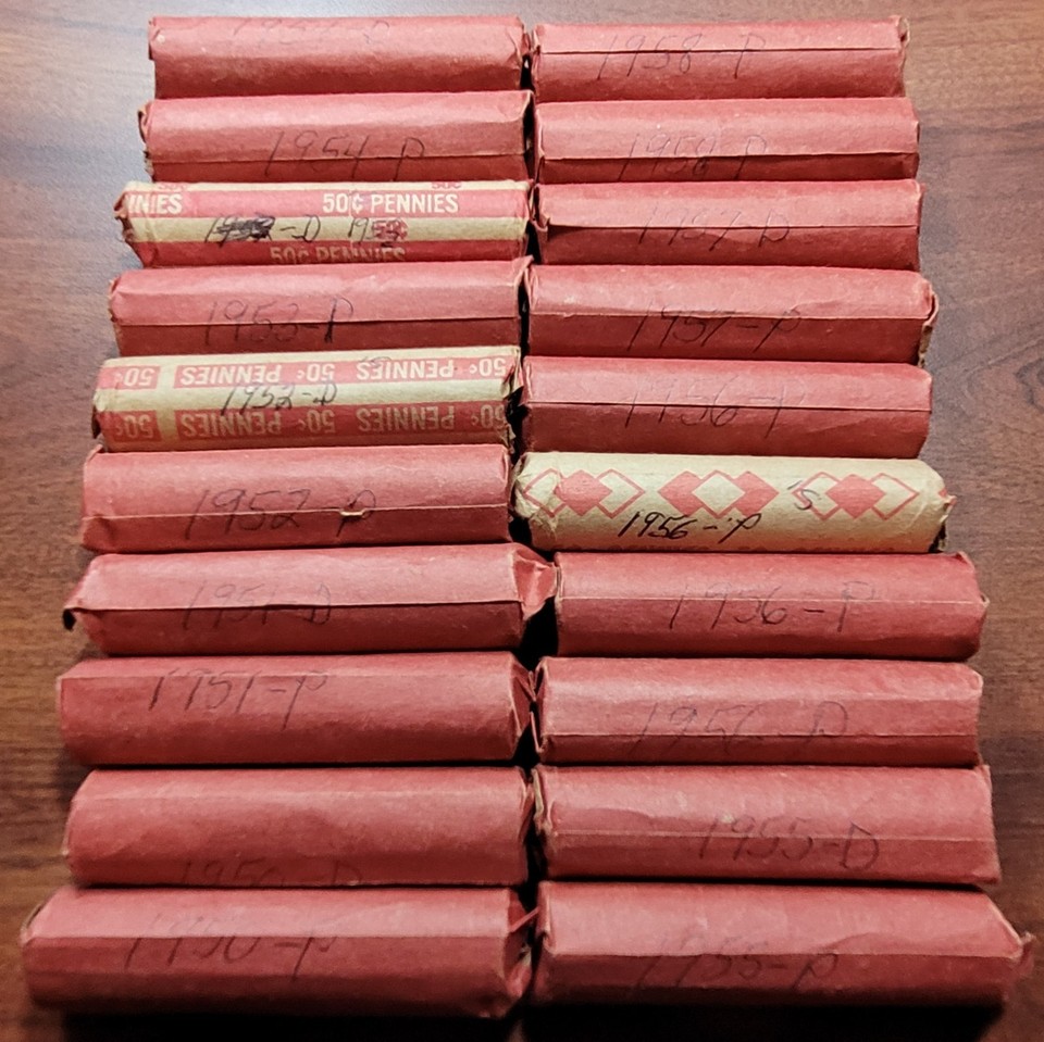 A *1000* TOTAL Wheat Cents Solid Date 1950s Rolls See Description | eBay