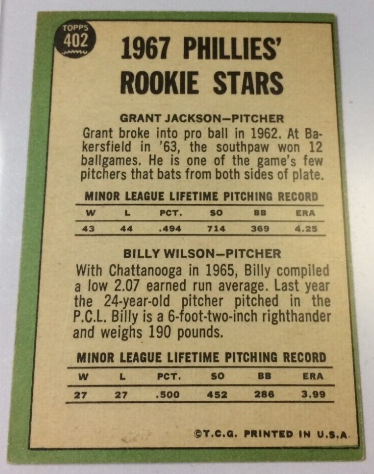 1967 TOPPS #402 PHILLIES ROOKIE STARS * JACKSON & WILSON | eBay