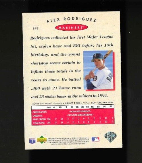 1995 Alex Rodriguez Upper Deck SP Championship Series #184 RC MVP ...
