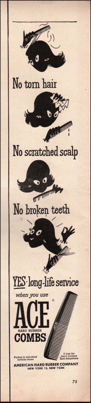 1940's Vintage ad ACE Hard Rubber Combs retro Hair care Product Art 02 ...