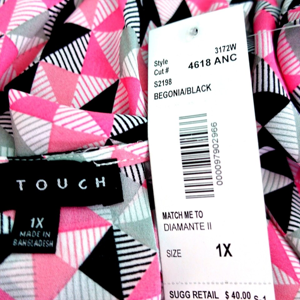 N Touch Women Plus 1x 2x Pink White Black Elegant Chiffon Tunic Top ...