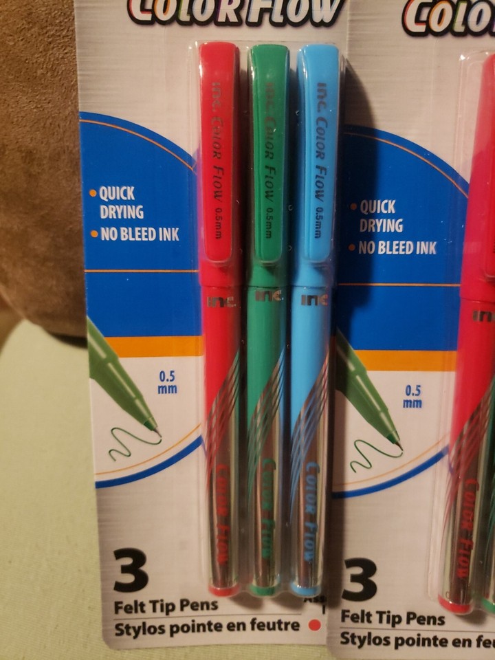New Inc. Color Flow Felt Tip Pens .5 mm, Pack of 3(Red Green Blue Ink ...