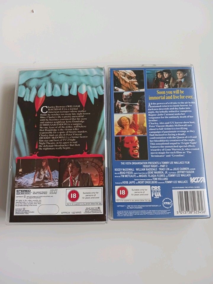 Fright Night 1 & 2 VHS Horror Classic Tom Holland CBS Fox RCA Rare UK ...