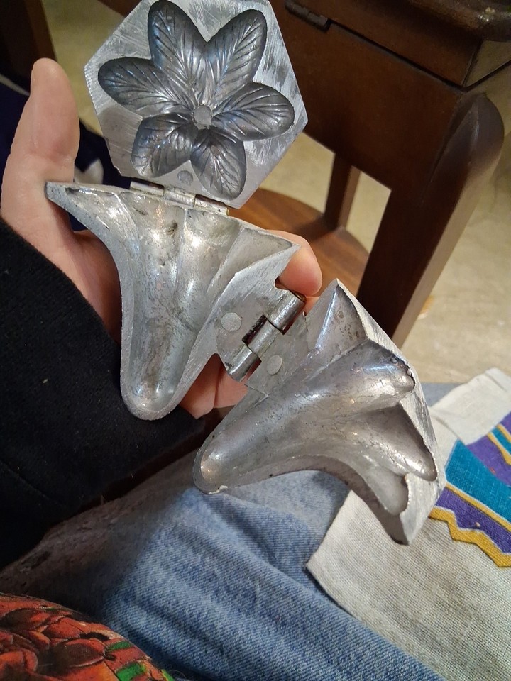 Antique Pewter Ice Cream or Chocolate Flower Lily Mold Tri Fold Early ...