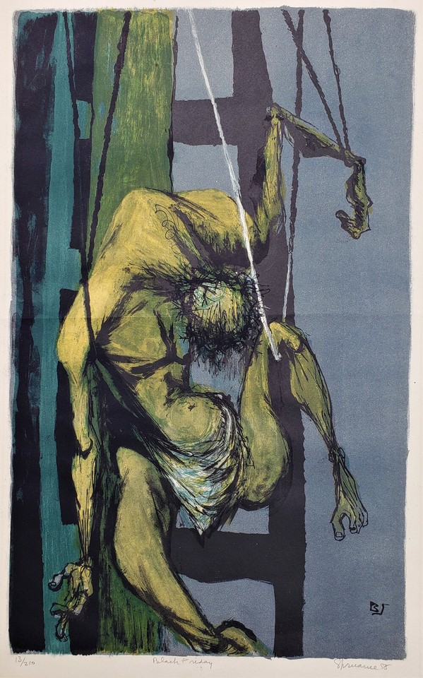 BENTON SPRUANCE "Triptych 1 Black Friday" 1958 FL#394 Color SIGNED 12/ ...