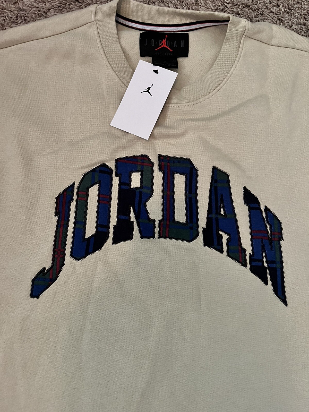 Nike Air Jordan Cream Check Logo Heritage Sweatshirt Men Size XL ...
