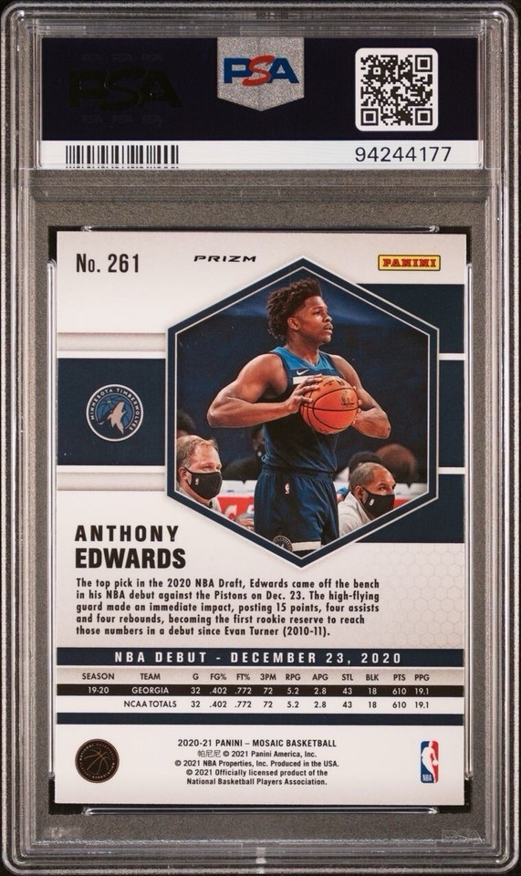 2020 ANTHONY EDWARDS ROOKIE GREEN MOSAIC ROOKIE BASKETBALL CARD #261 ...